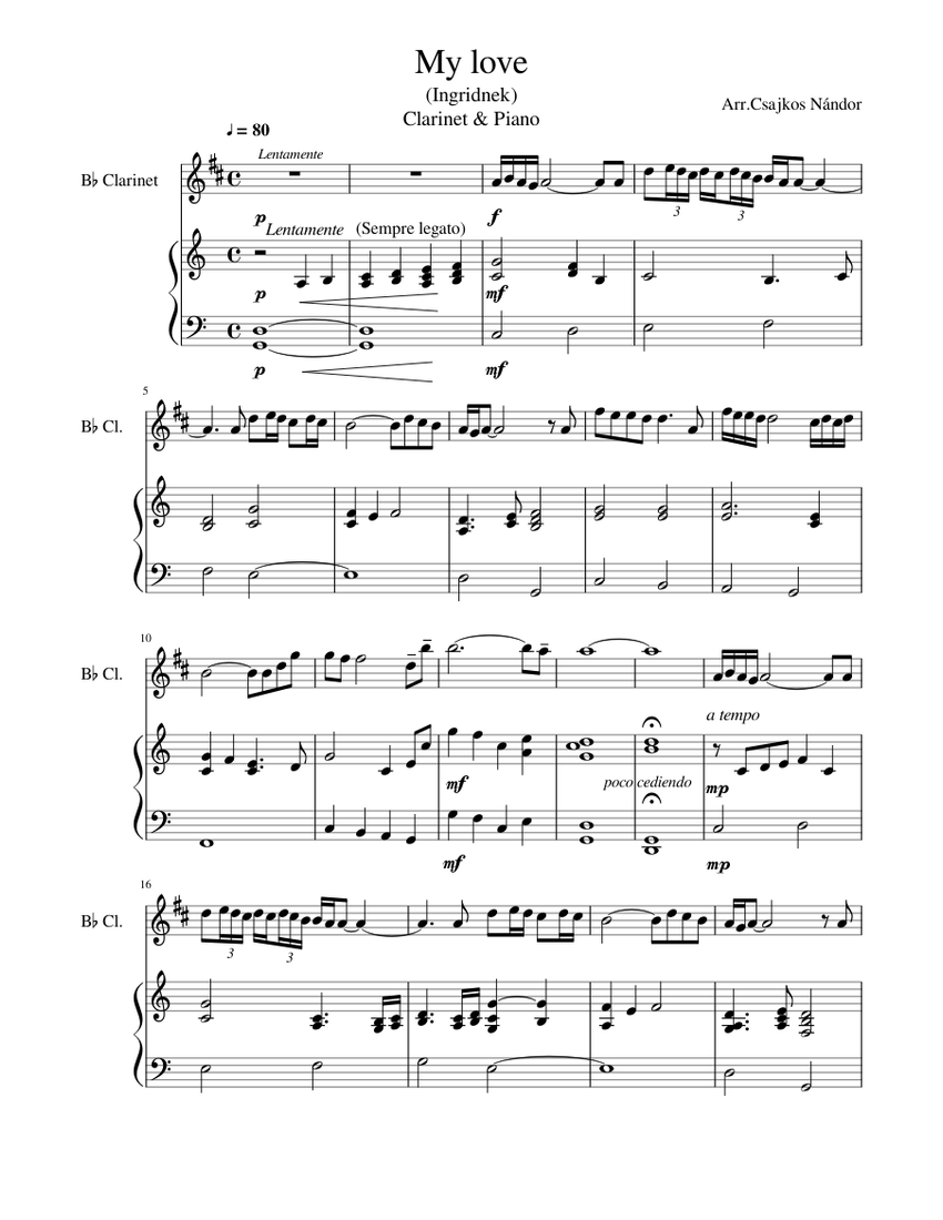 My love Sheet Music for Piano, Clarinet in b-flat (Solo) | MuseScore.com