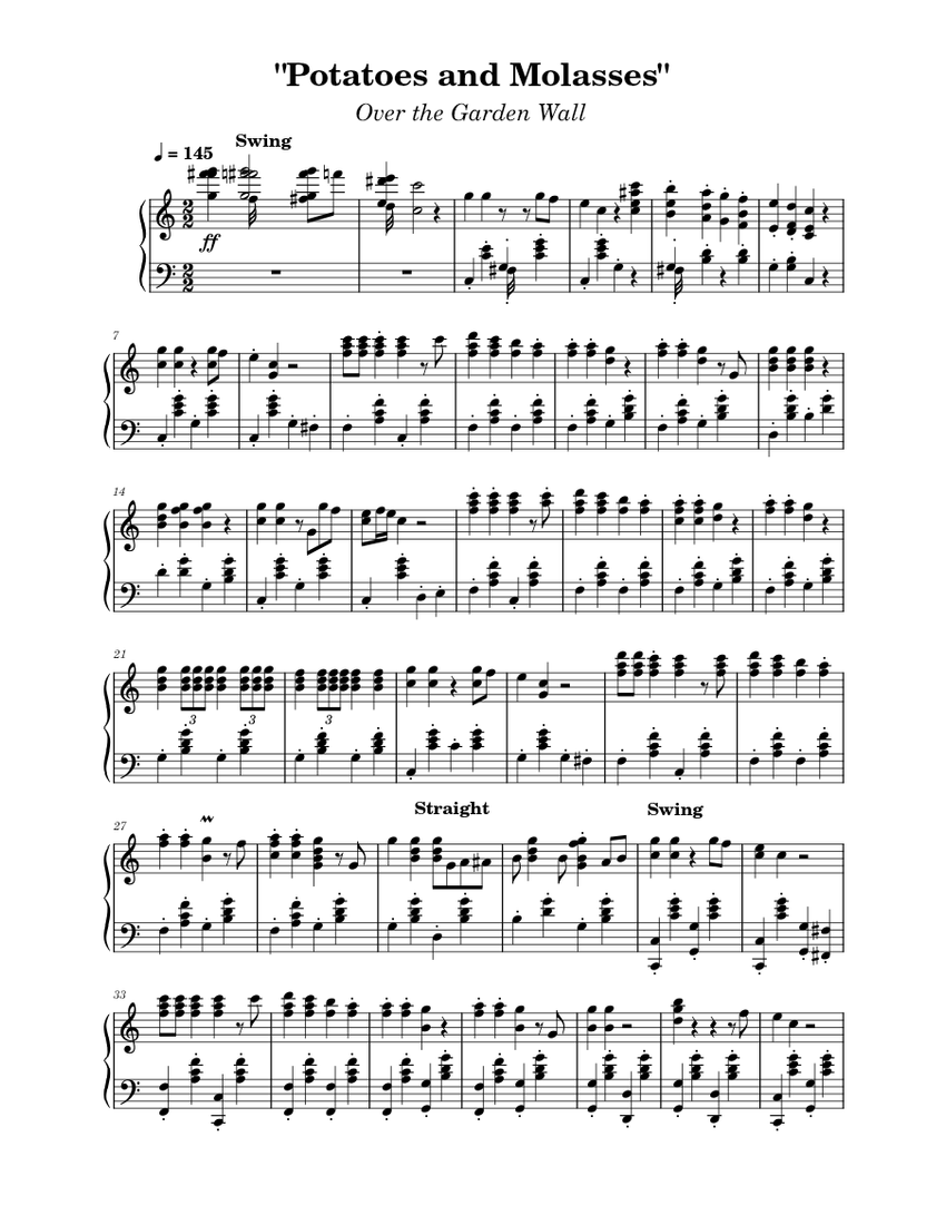 Potatoes and Molasses - Over the Garden Wall Sheet Music for Piano ...