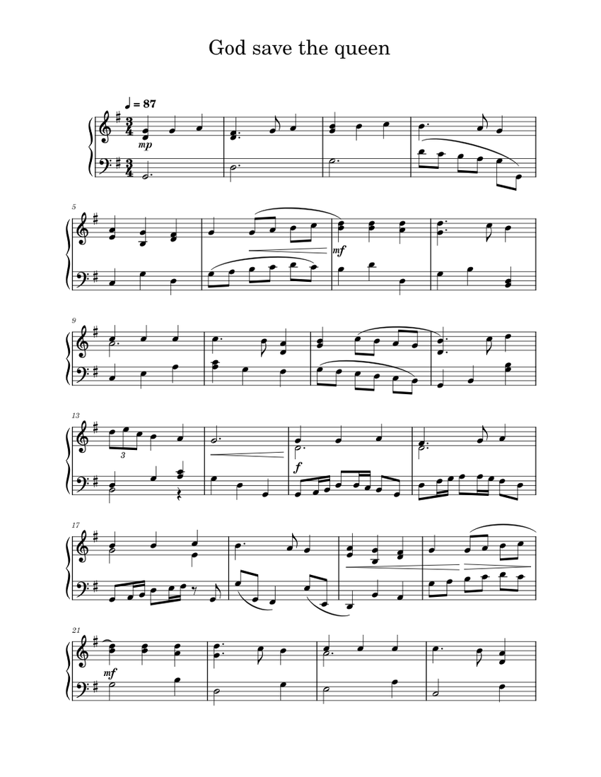 God Save the Queen – Misc Traditional Sheet Music for Piano (Solo) Easy ...
