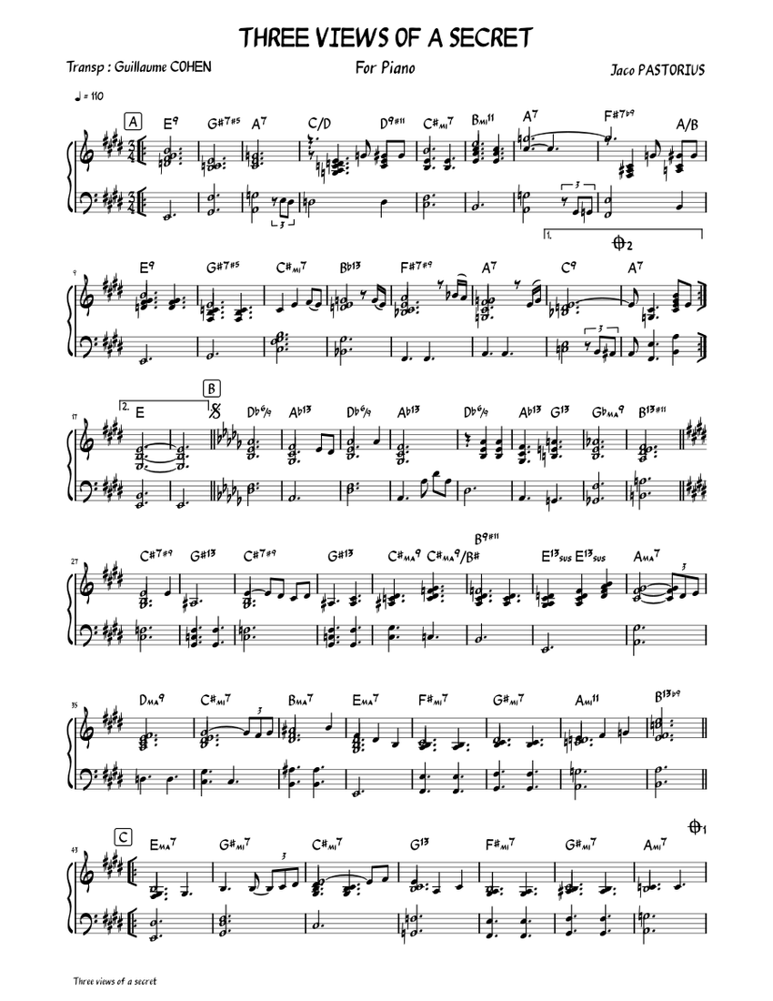 Three views of a secret – Jaco Pastorius Sheet Music with Chords for ...