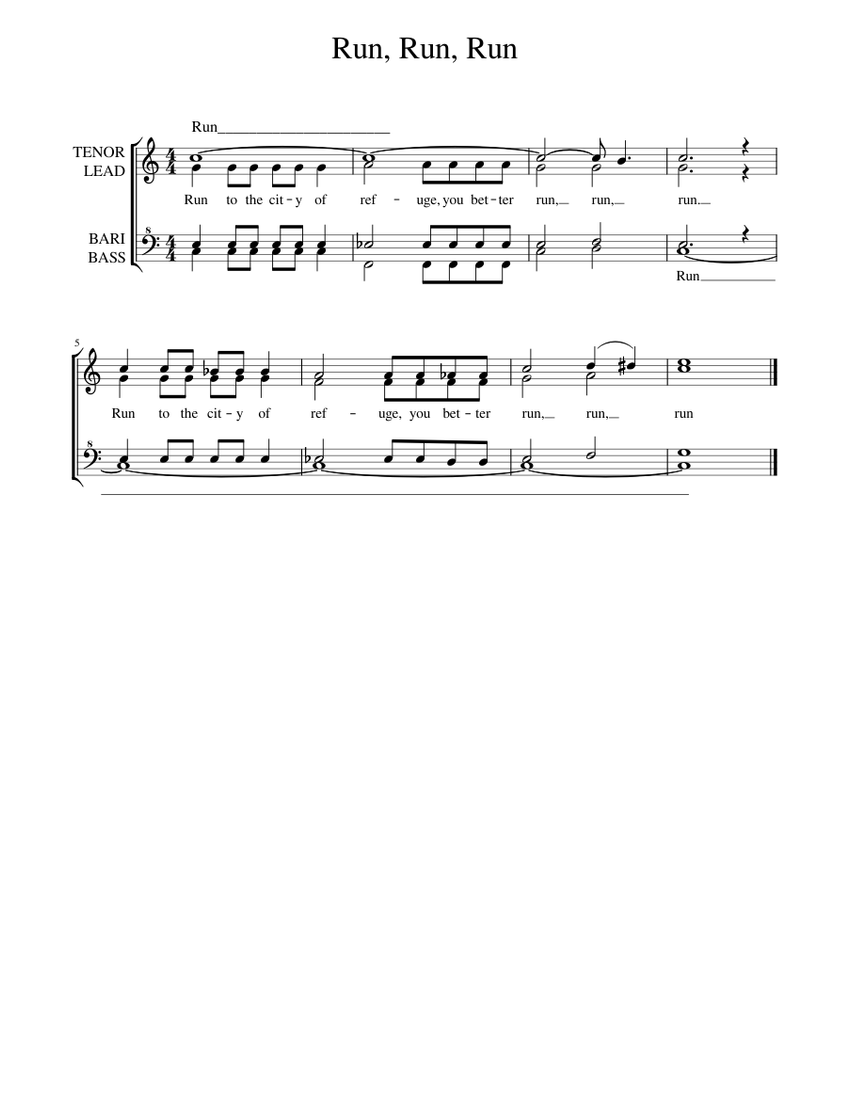 Run, Run, Run Sheet music for Tenor, Bass voice (Choral) | Musescore.com