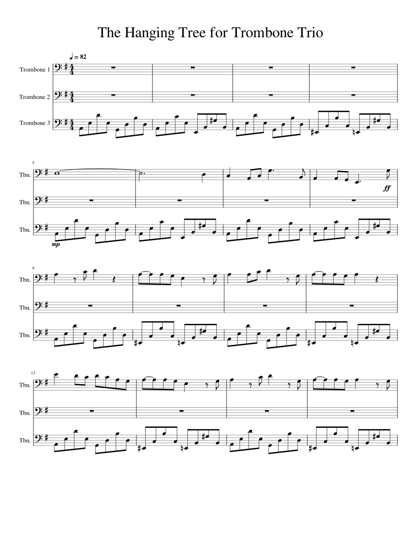 The Hanging Tree for Trombone Trio Sheet Music for Trombone (Brass Trio ...