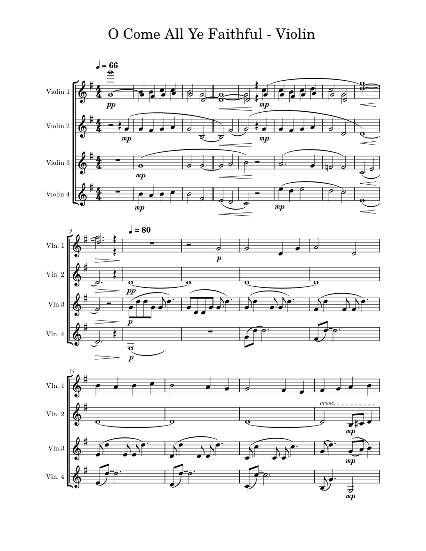 O Come All Ye Faithful - Violin Quartet Sheet Music for Violin (Mixed ...