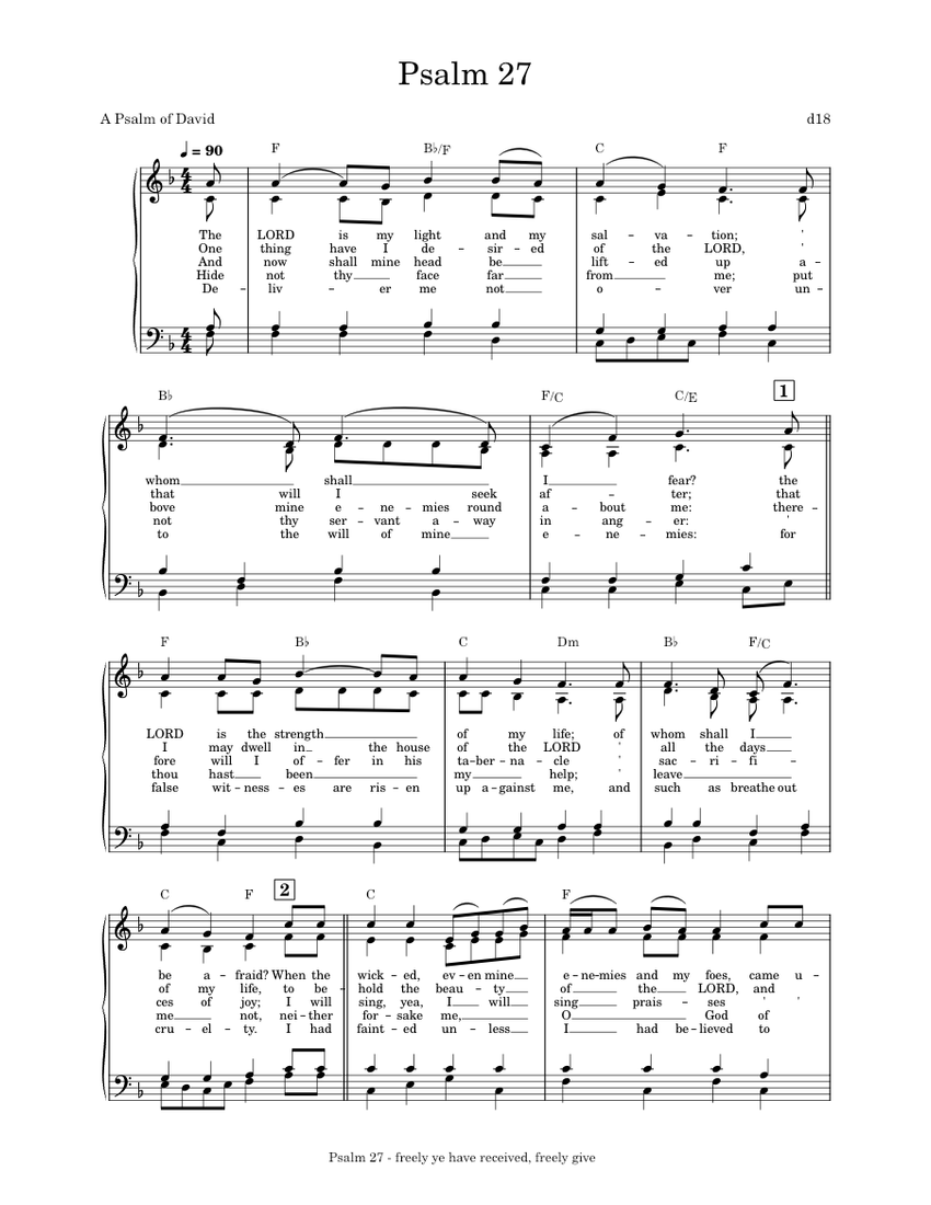 Psalm 27 KJV Sheet Music with Chords for Piano (Piano-Voice ...