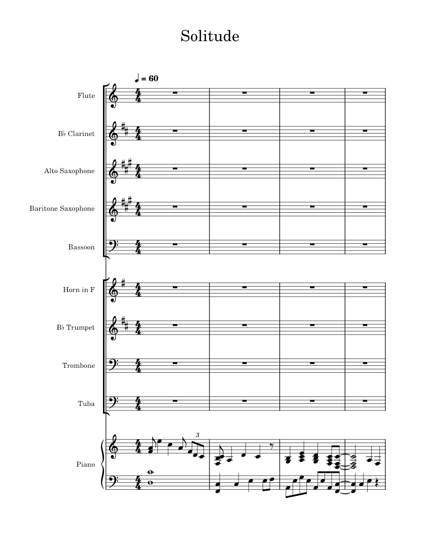 Solitude Sheet Music for Piano, Trombone, Tuba, Flute & more ...