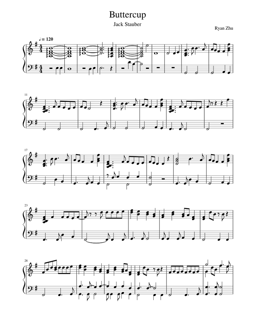 Jack Stauber - Buttercup (Piano Score) Sheet Music for Piano (Solo ...