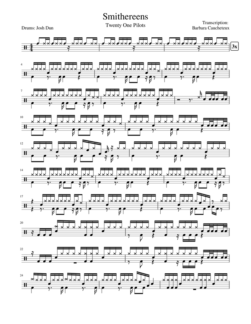 Smithereens - Twenty One Pilots Sheet music for Drum group (Rock band ...