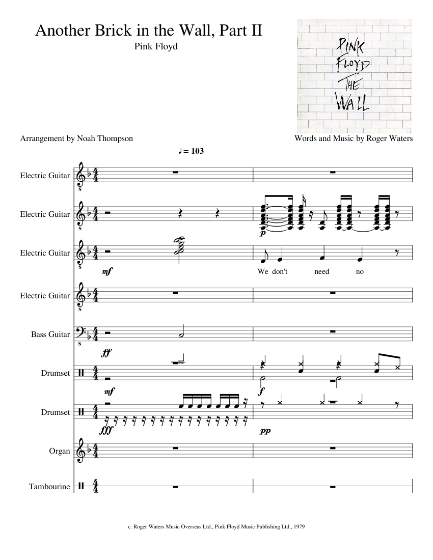 Another Brick in the Wall: Part II - Pink Floyd (1979) Sheet music for ...