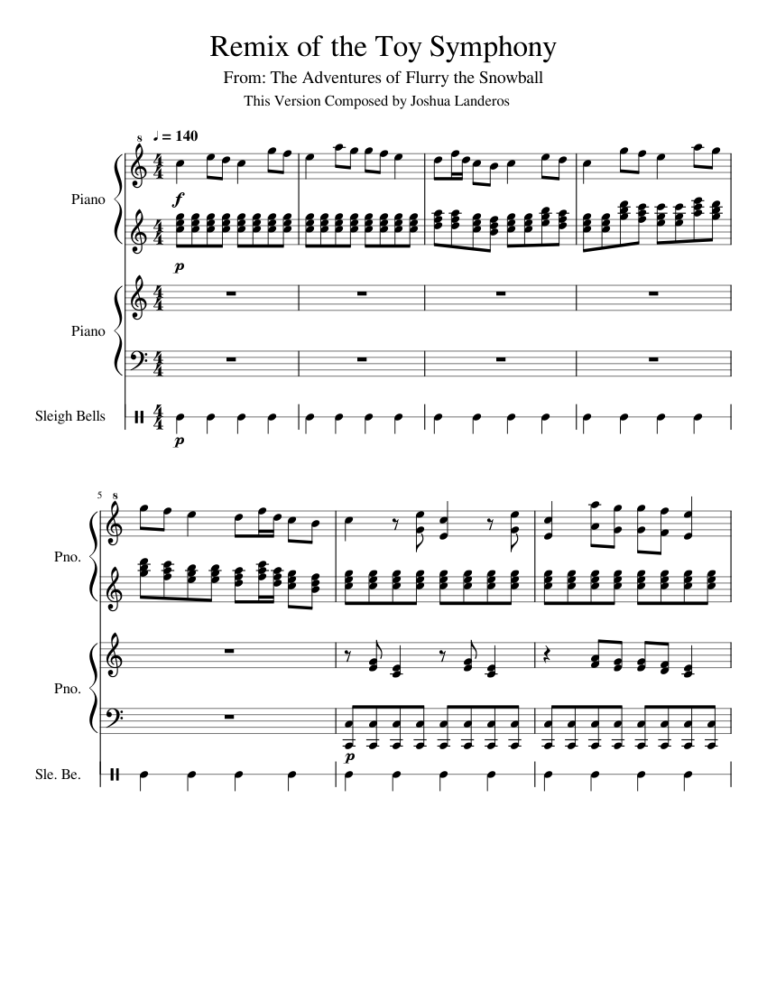 Remix of the Toy Symphony Sheet Music for Piano, Percussion bells ...