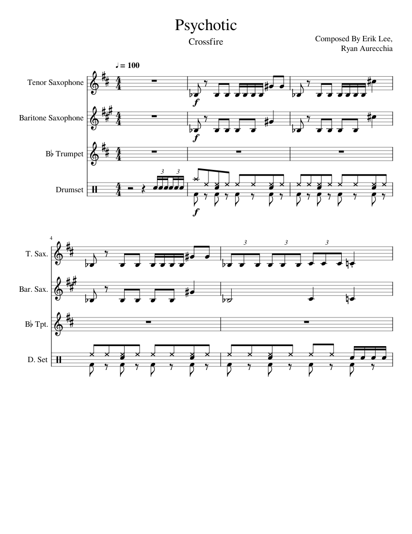 Psychotic - Crossfire Sheet music for Saxophone tenor, Saxophone ...
