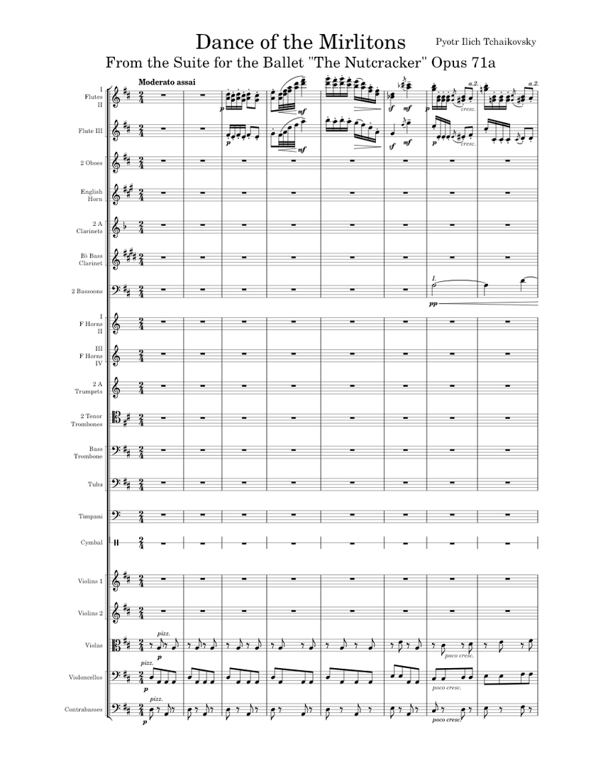 The Nutcracker Suite Opus 71a, Dance of the Mirlitons – Pyotr Ilich Tchaikovsky Sheet Music for ...