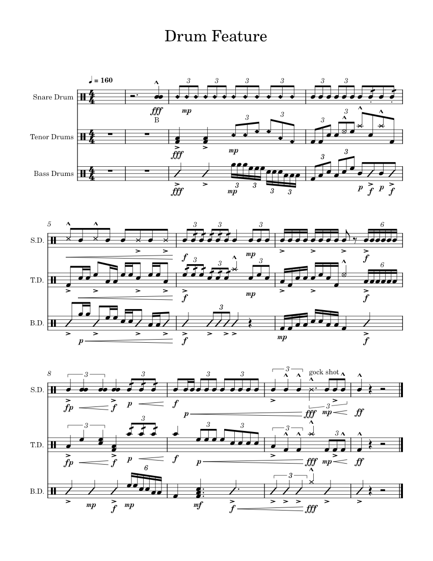 Drumline Feature - Original Score Sheet Music for Cornet, Bass drum ...