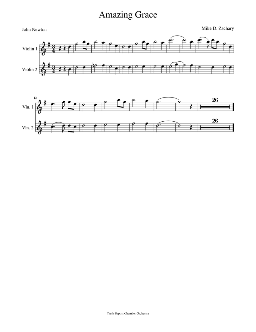 Amazing Grace Sheet Music for Violin (String Duet) | MuseScore.com
