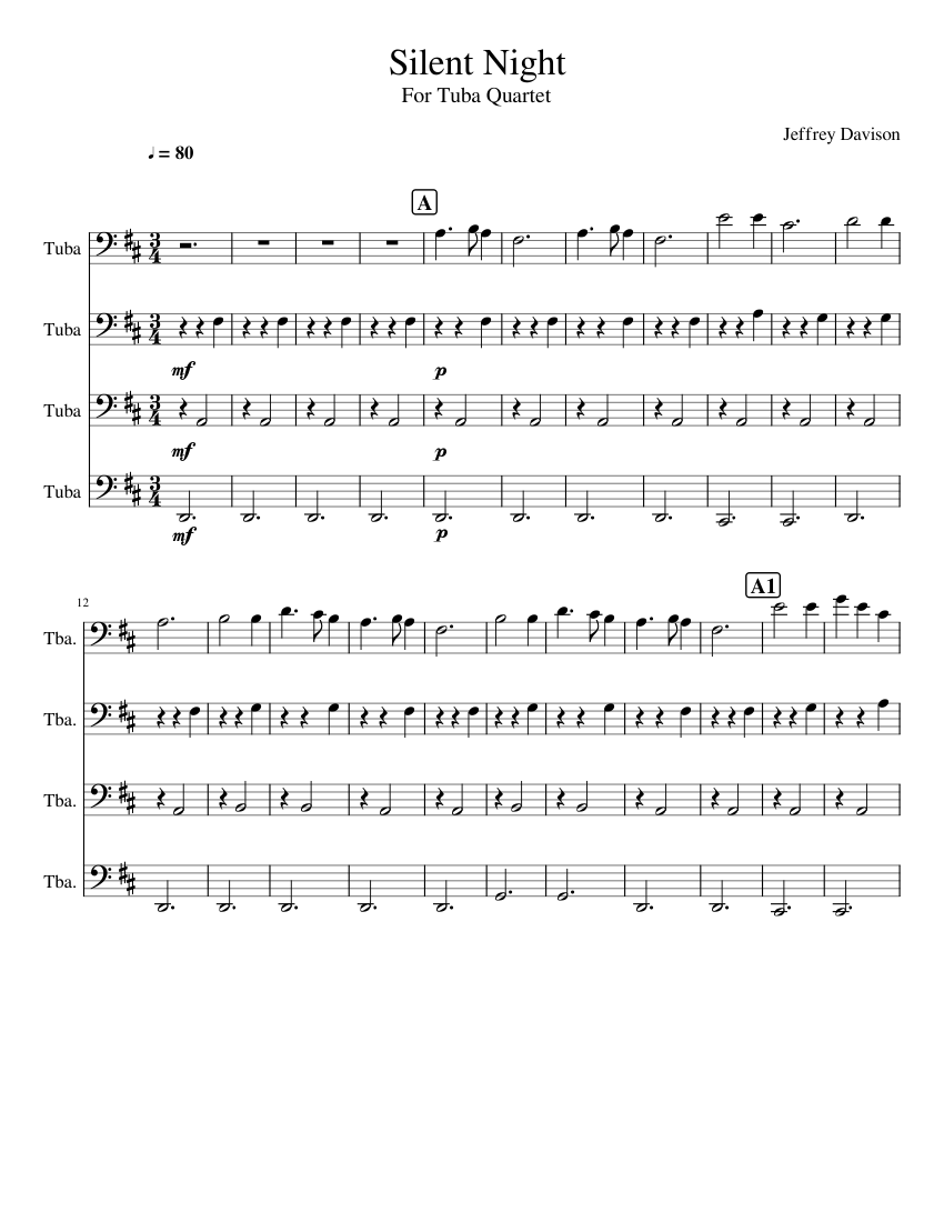 Silent_Night Sheet Music for Tuba (Mixed Quartet) | MuseScore.com