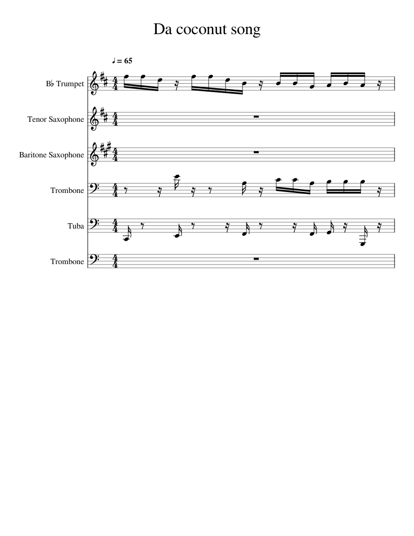 Da coconut song Sheet Music for Trombone, Tuba, Saxophone alto ...