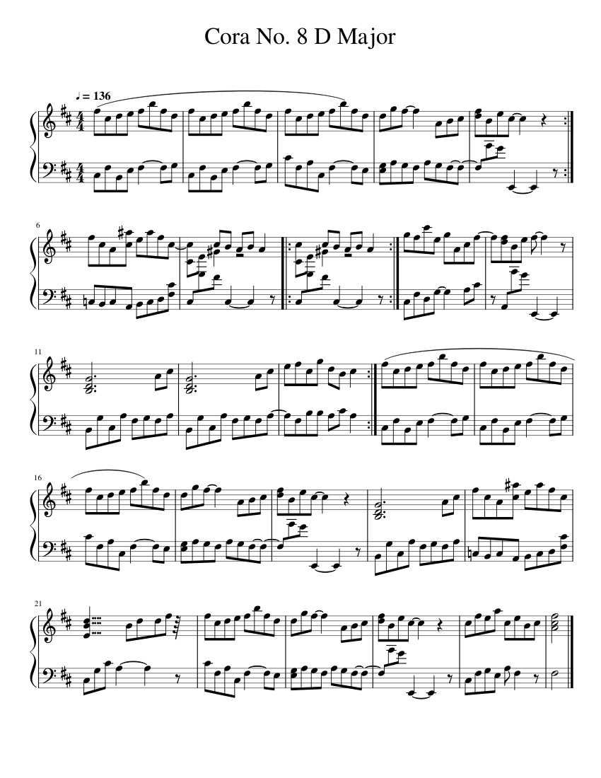 Cora No. 8 D Major Sheet music for Piano (Solo) Easy | Musescore.com