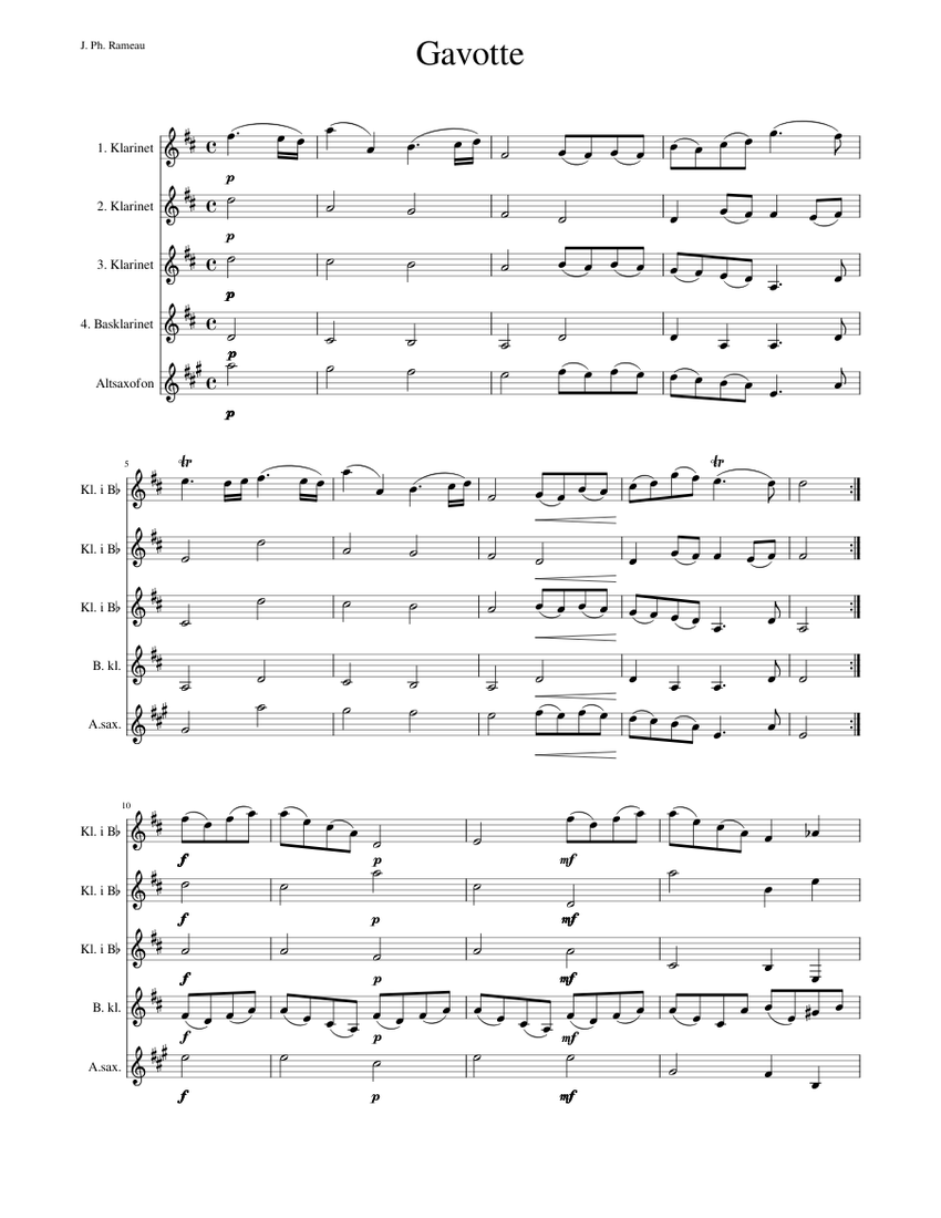 Gavotte – Jean-Philippe Rameau Sheet music for Clarinet in b-flat ...