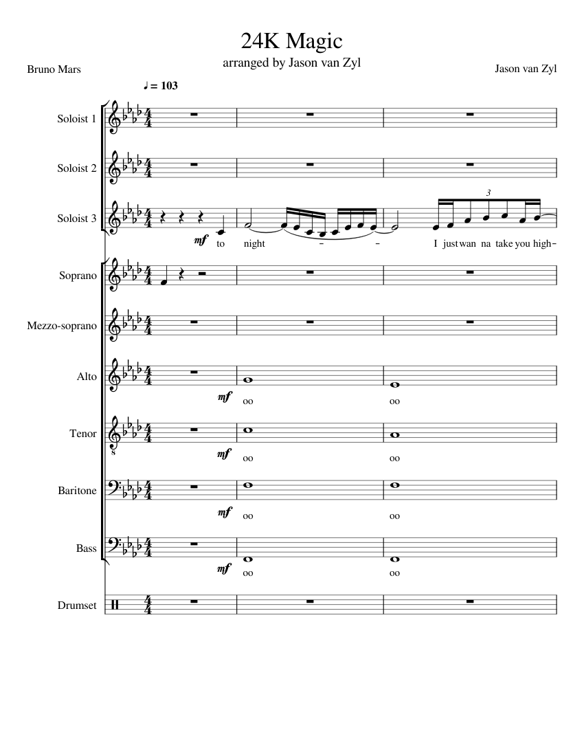24K Magic Sheet Music for Soprano, Alto, Tenor, Bass voice & more ...