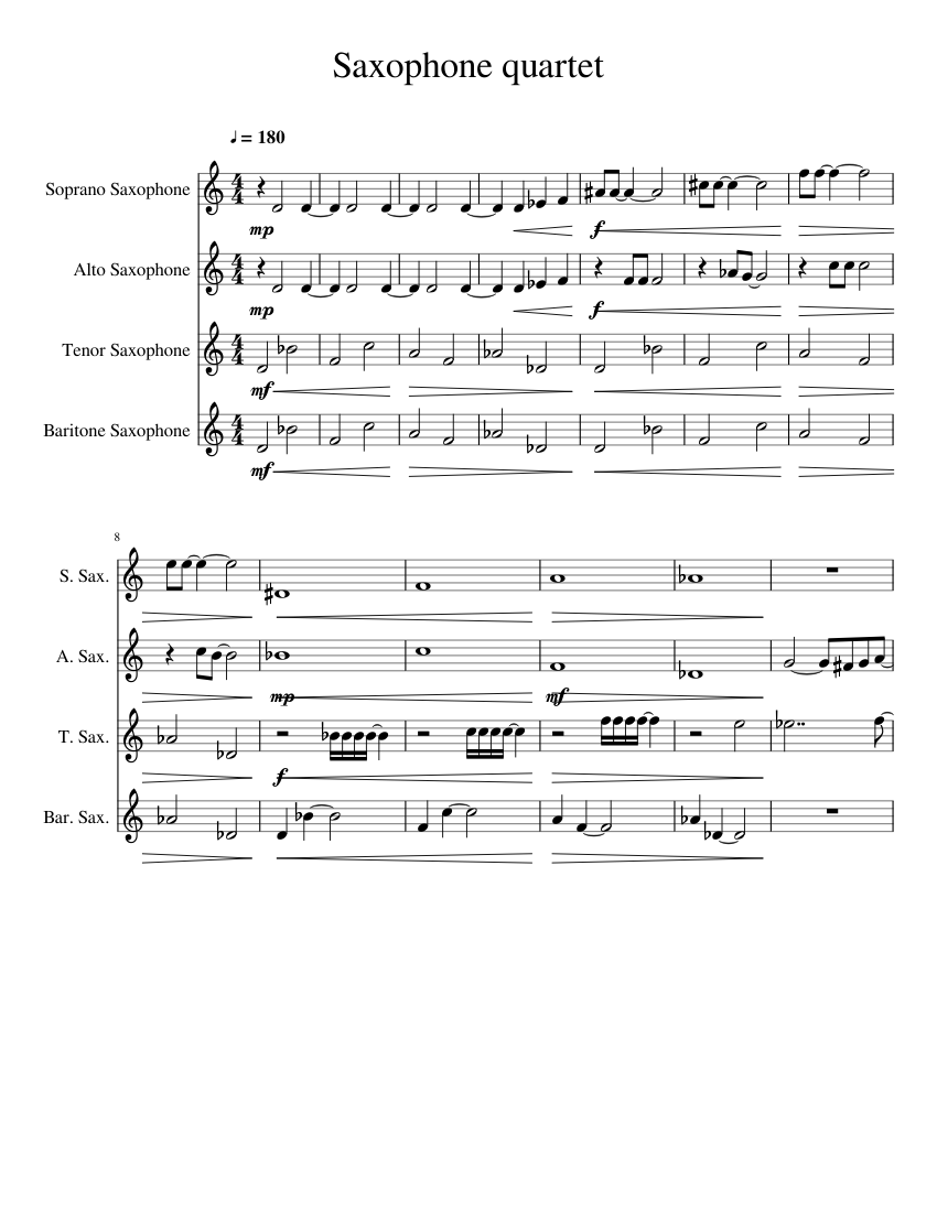Saxophone quartet Sheet music for Saxophone alto, Saxophone tenor ...
