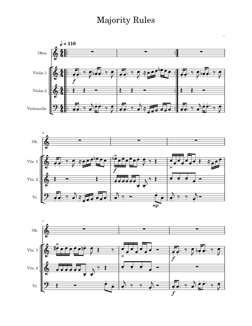 Majority Rules Sheet Music for Oboe, Violin, Cello (Mixed Quartet ...