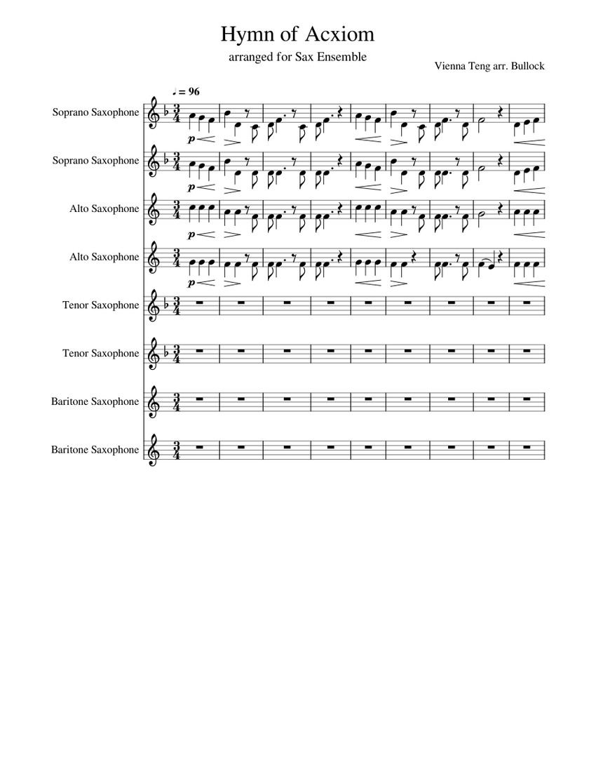 Hymn of Acxiom (Teng) arranged for Sax ensemble Sheet music for ...