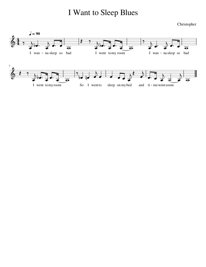 12 Bar Melody "I want to sleep so bad" Sheet music for Piano (Solo ...