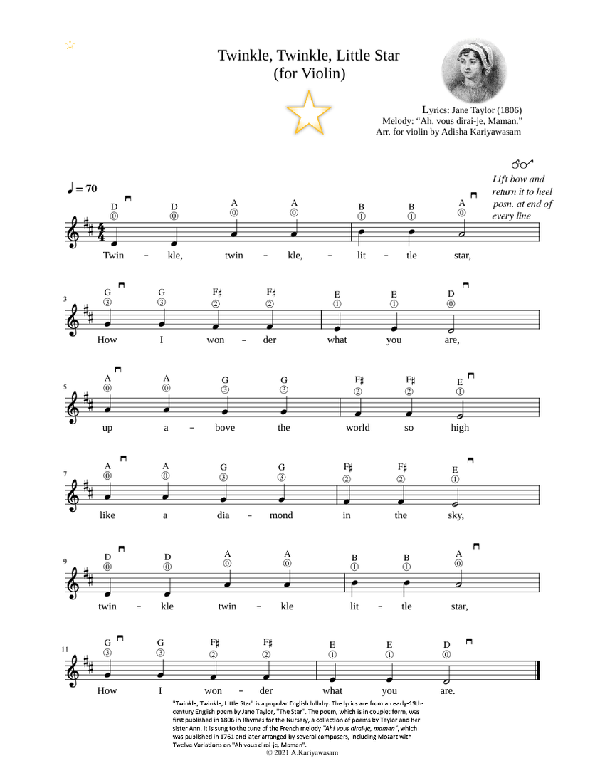 Twinkle, twinkle, little star for Violin Sheet Music for Violin (Solo ...