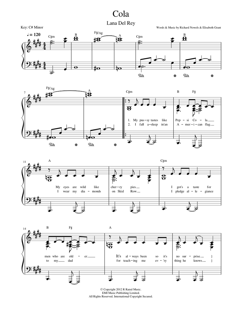 Cola Sheet Music with Chords for Piano (Solo) | MuseScore.com
