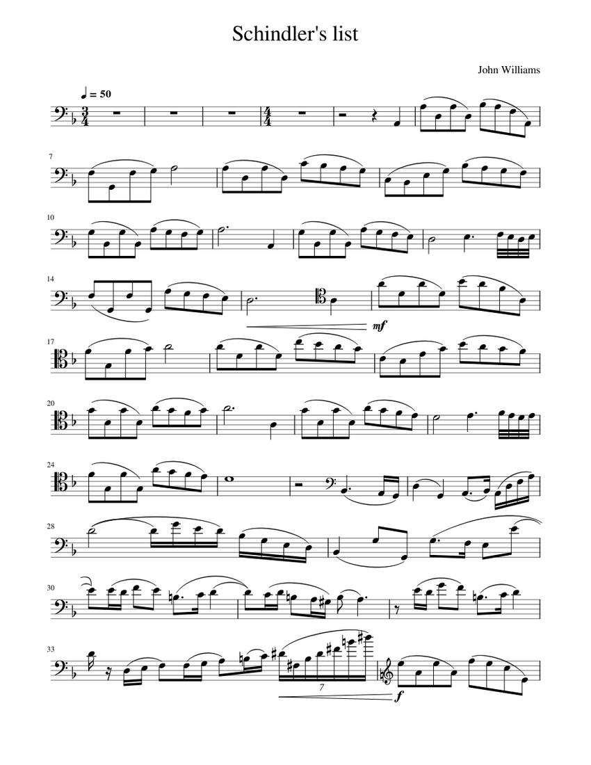 Schindler's List Theme – John Williams Schindler's List Theme Sheet ...
