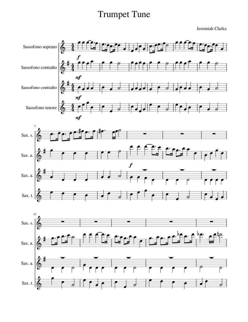 Clarke Jeremiah Trumpet Tune for sax Sheet music for Saxophone alto, Saxophone tenor, Saxophone ...