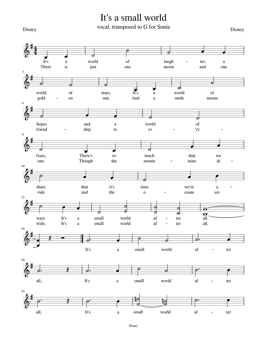 It's a small world in G Sheet music for Piano (Solo) | Musescore.com