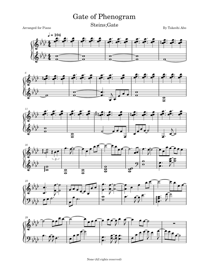 Gate of Phenogram -piano- – Takeshi Abo Gate Of Phenogram - piano tutorial