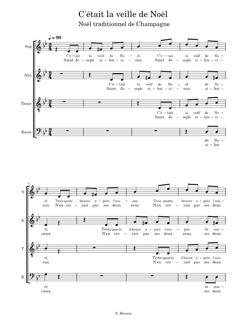 C'était la veille de Noël Sheet Music for Soprano, Alto, Tenor, Bass ...