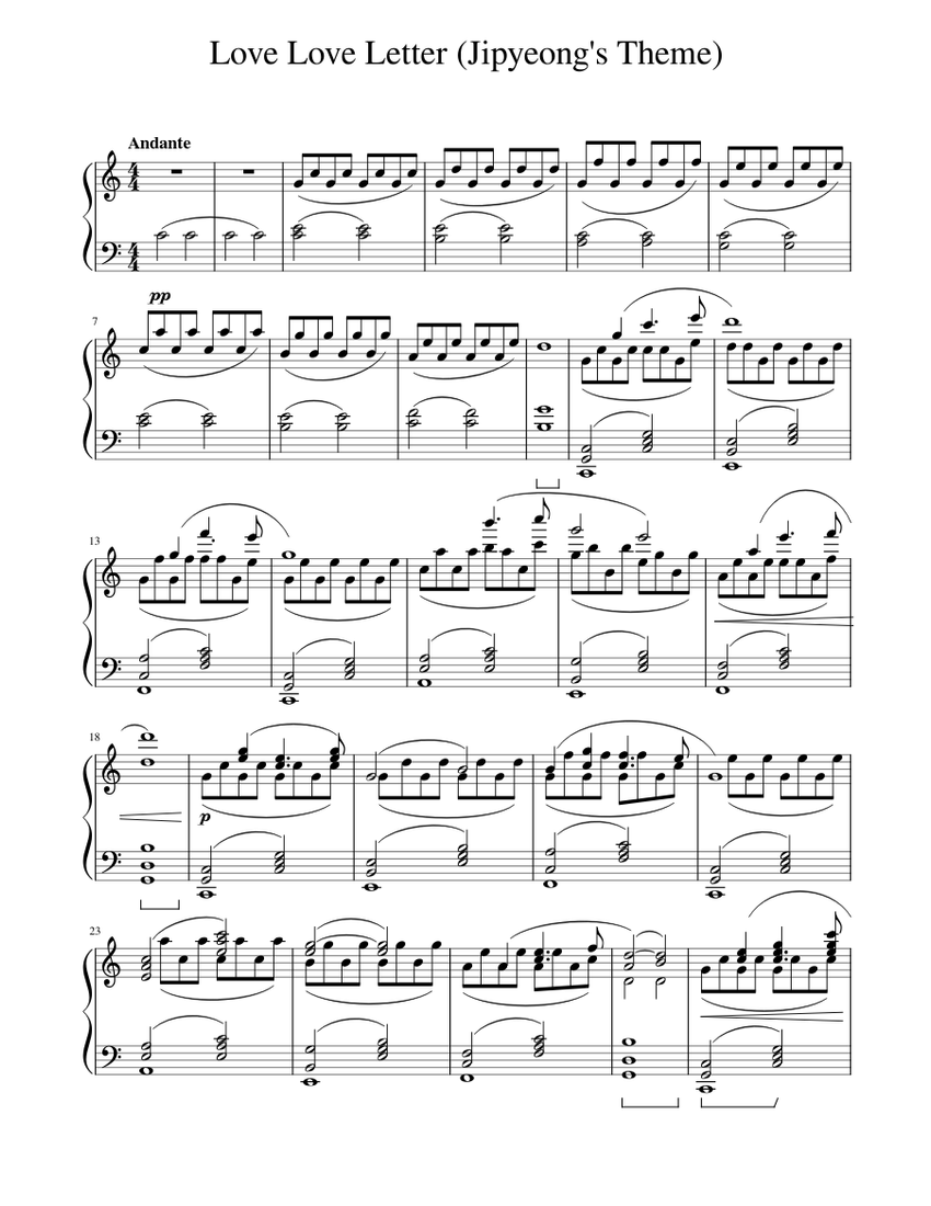 Love Love Letter/Jipyeong's Theme (Piano Solo) Sheet Music for Piano ...