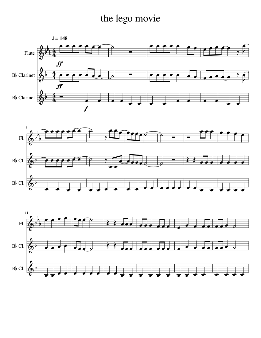 Everything is awesome The Lego Movie Sheet music for Flute, Clarinet in ...
