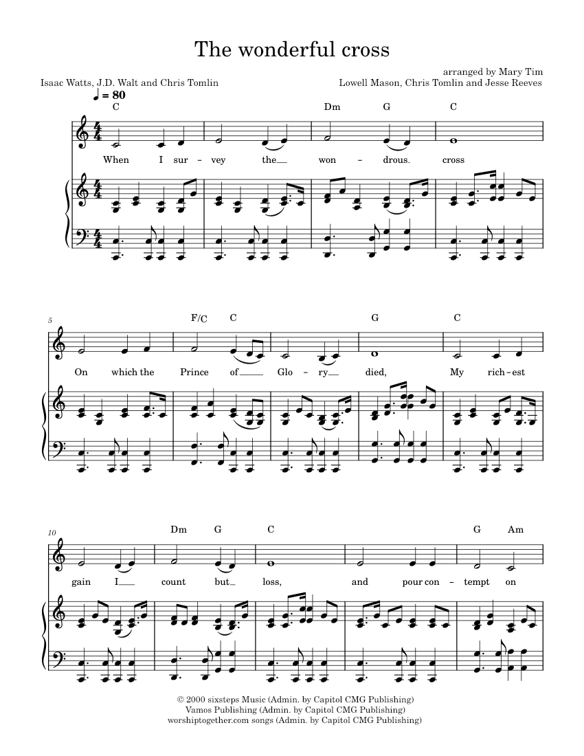 The wonderful cross - Chris Tomlin Sheet Music with Chords for Piano ...