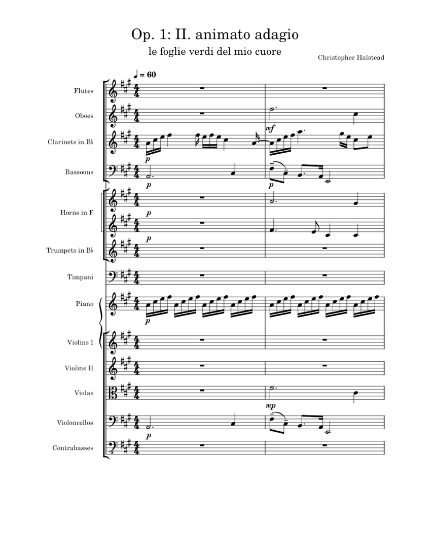 Op. 1: II. animato adagio Sheet music for Piano, Flute, Oboe, Clarinet in b-flat & more ...
