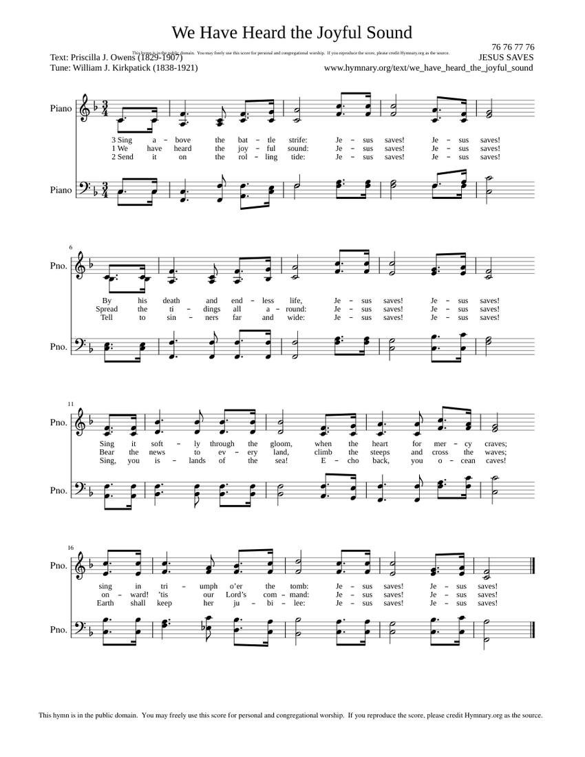 We have heard the joyful sound - William J. Kirkpatrick Sheet Music for ...
