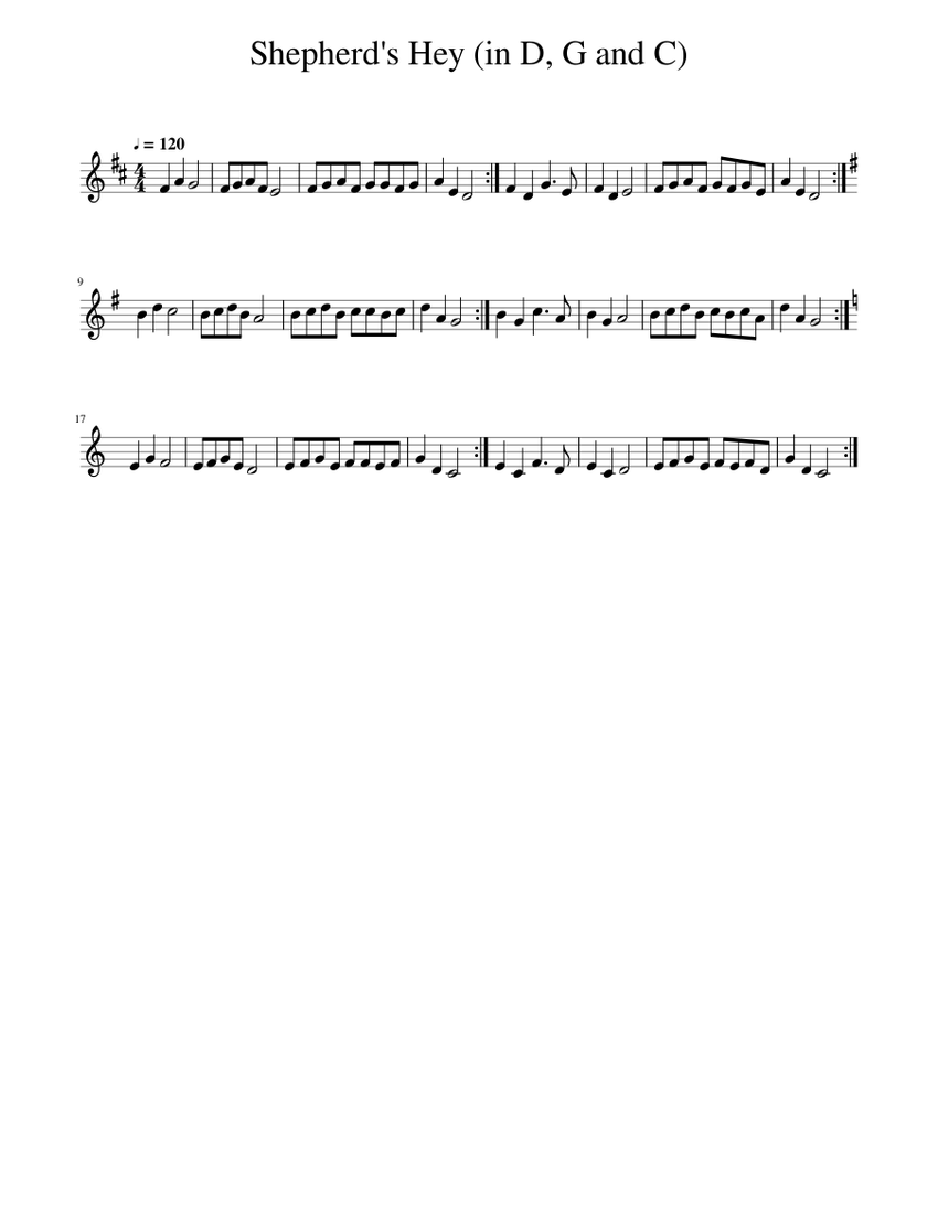 Shepherd's Hey (in D, G and C) Sheet music for Piano (Solo) | Musescore.com