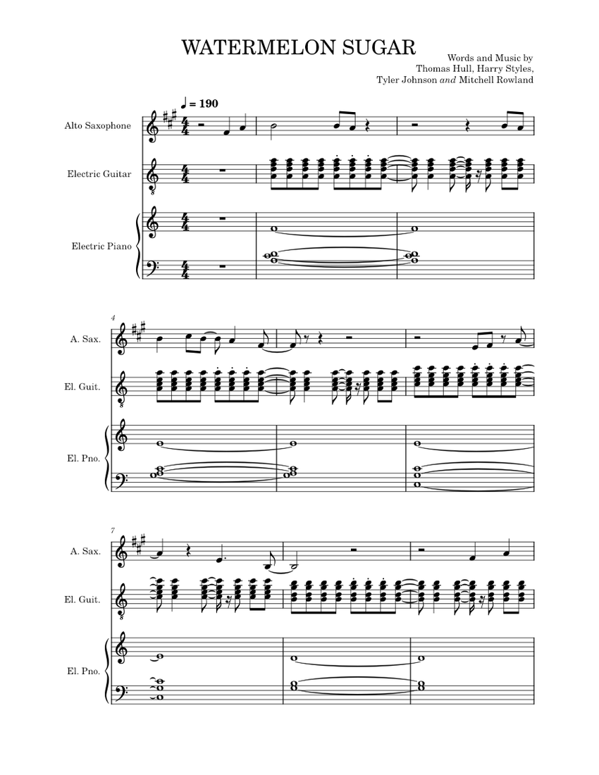 Watermelon Sugar – Harry Styles Sheet Music for Piano, Soprano, Vocals ...