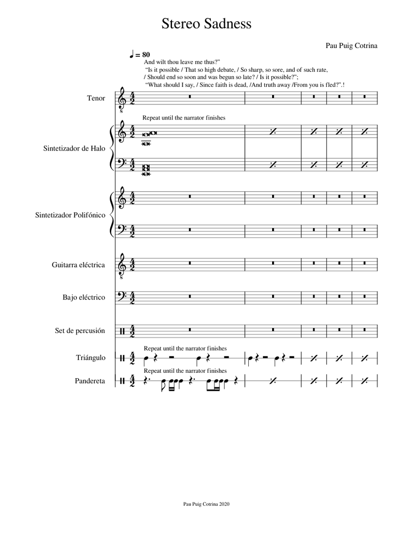 Stereo Sadness Sheet Music for Tenor, Tambourine, Guitar, Bass guitar ...