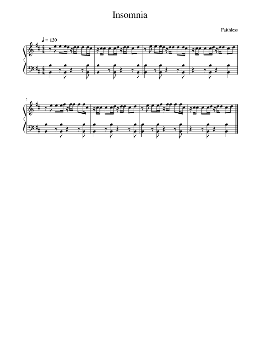 Insomnia – Faithless Sheet music for Piano (Solo) | Musescore.com