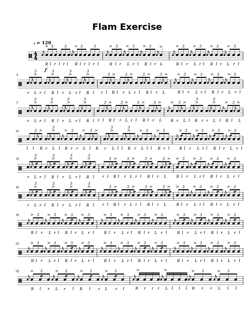 Flam Exercise Sheet Music for Snare drum (Solo) | MuseScore.com