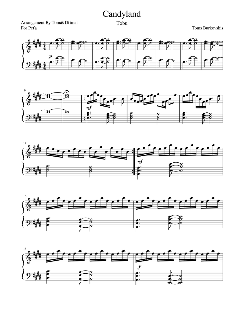 Tobu - Candyland (Piano Arrangement) Sheet Music for Piano (Solo ...