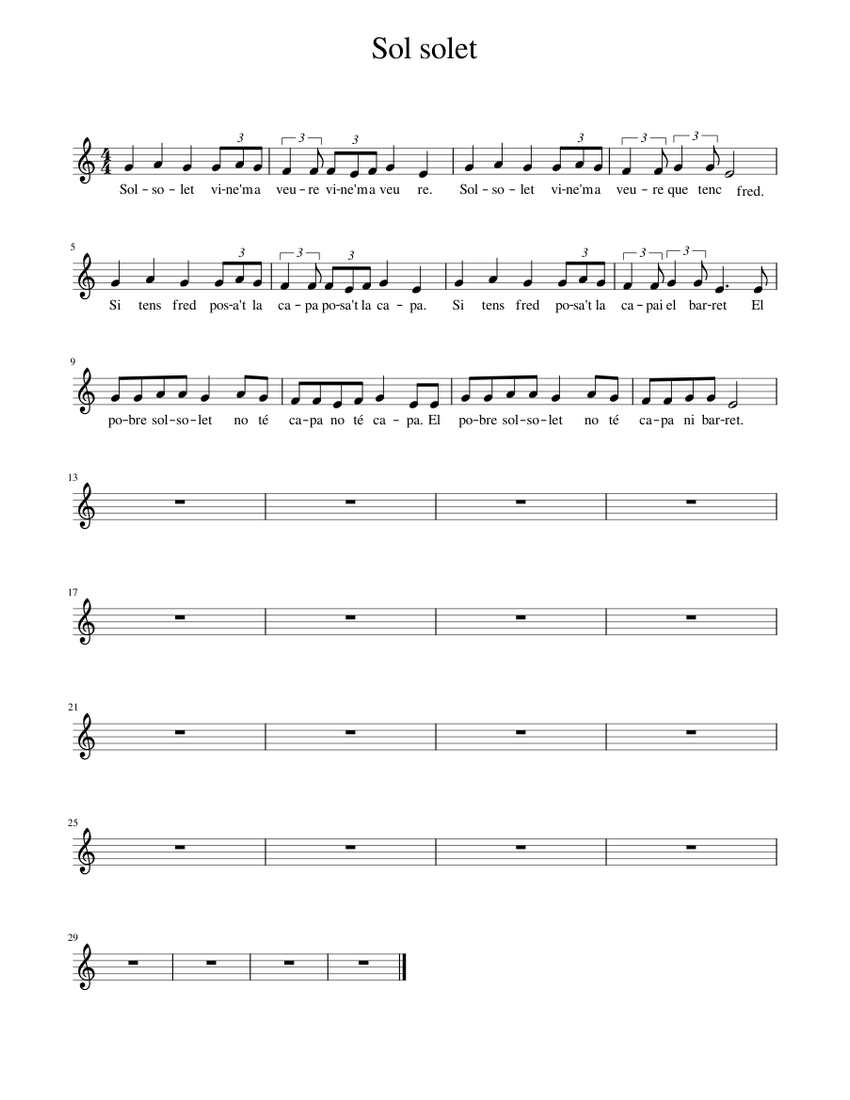 sol solet Sheet Music for Piano (Solo) easy | MuseScore.com