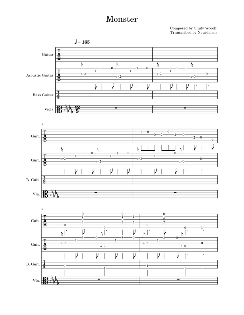 Monster – Cindy Woolf Sheet music for Viola, Guitar, Bass guitar (Mixed ...