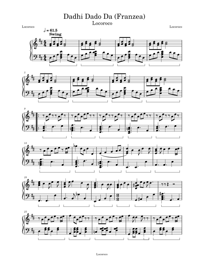 Locoroco: Dadhi Dado Da (Franzea) Sheet Music for Piano (Solo) easy ...