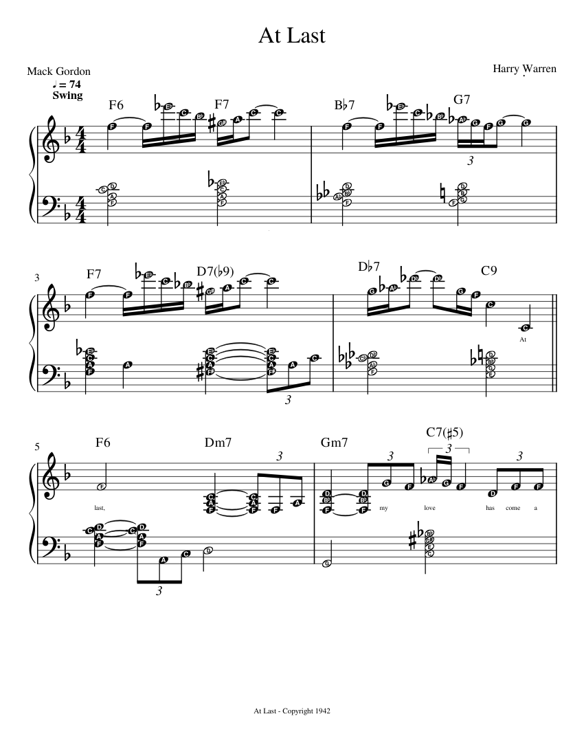 At Last Sheet Music with Chords for Piano (Solo) | MuseScore.com