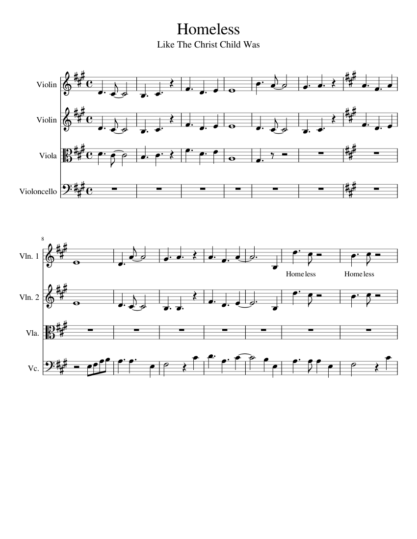 Homeless Sheet music for Violin, Viola, Cello (String Quartet ...