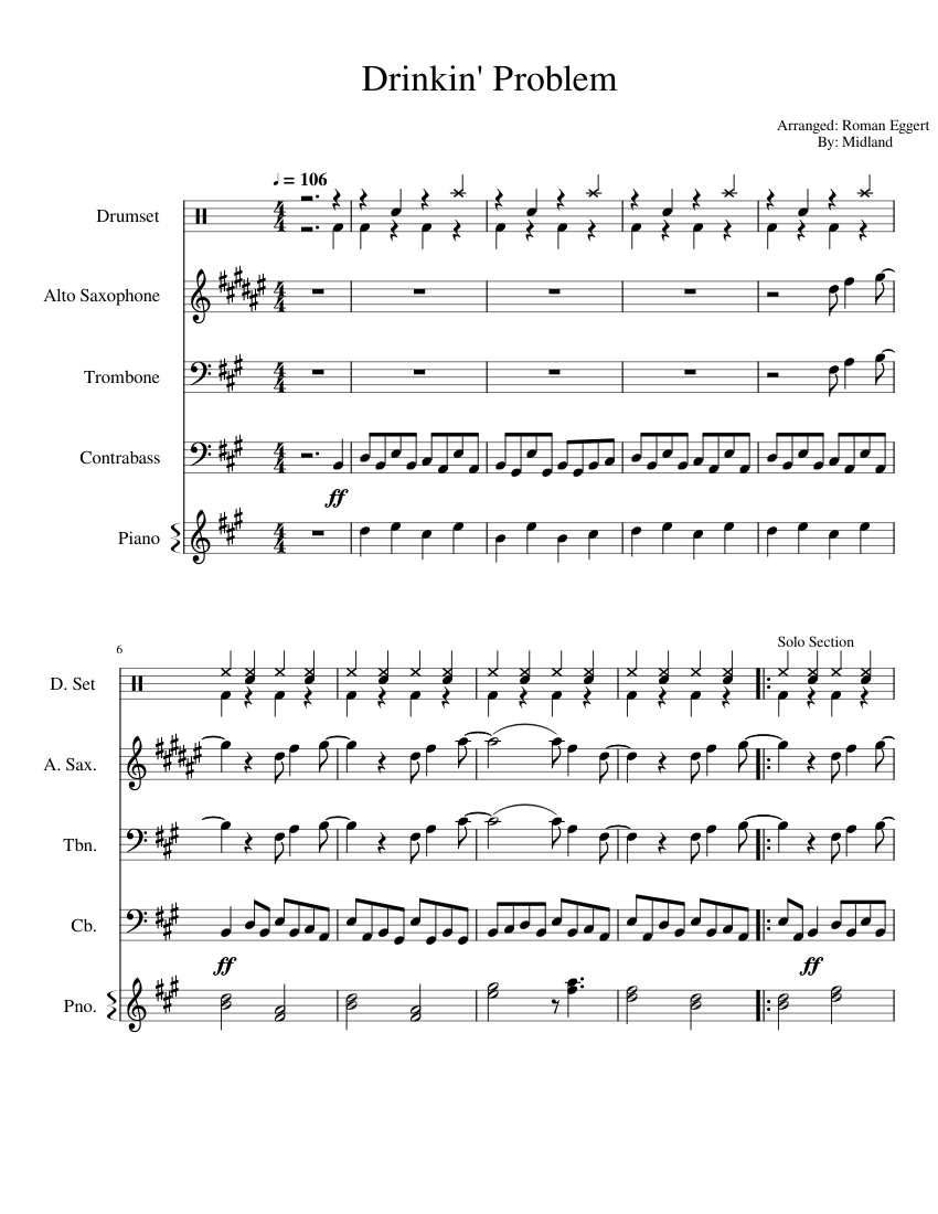Drinkin' Problem Sheet Music for Piano, Trombone, Saxophone alto ...